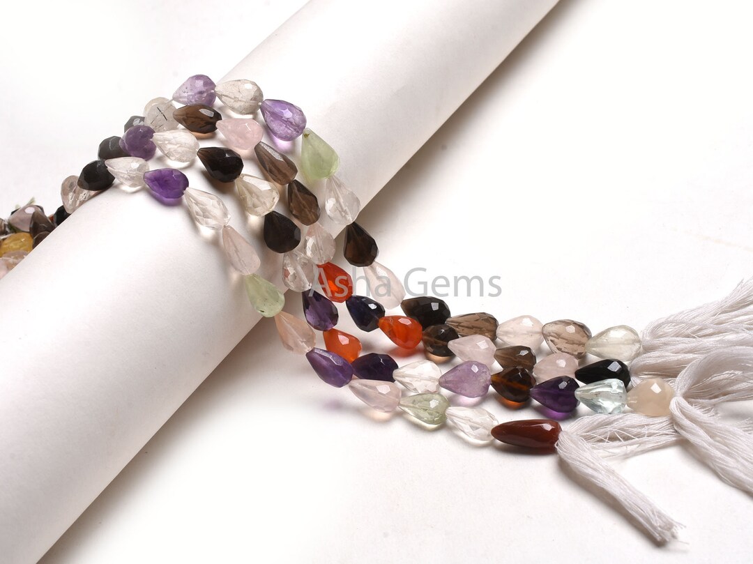 Multi Color Gemstone Hand Cut Drop Shape Beads,13"strand Natural Mix ...