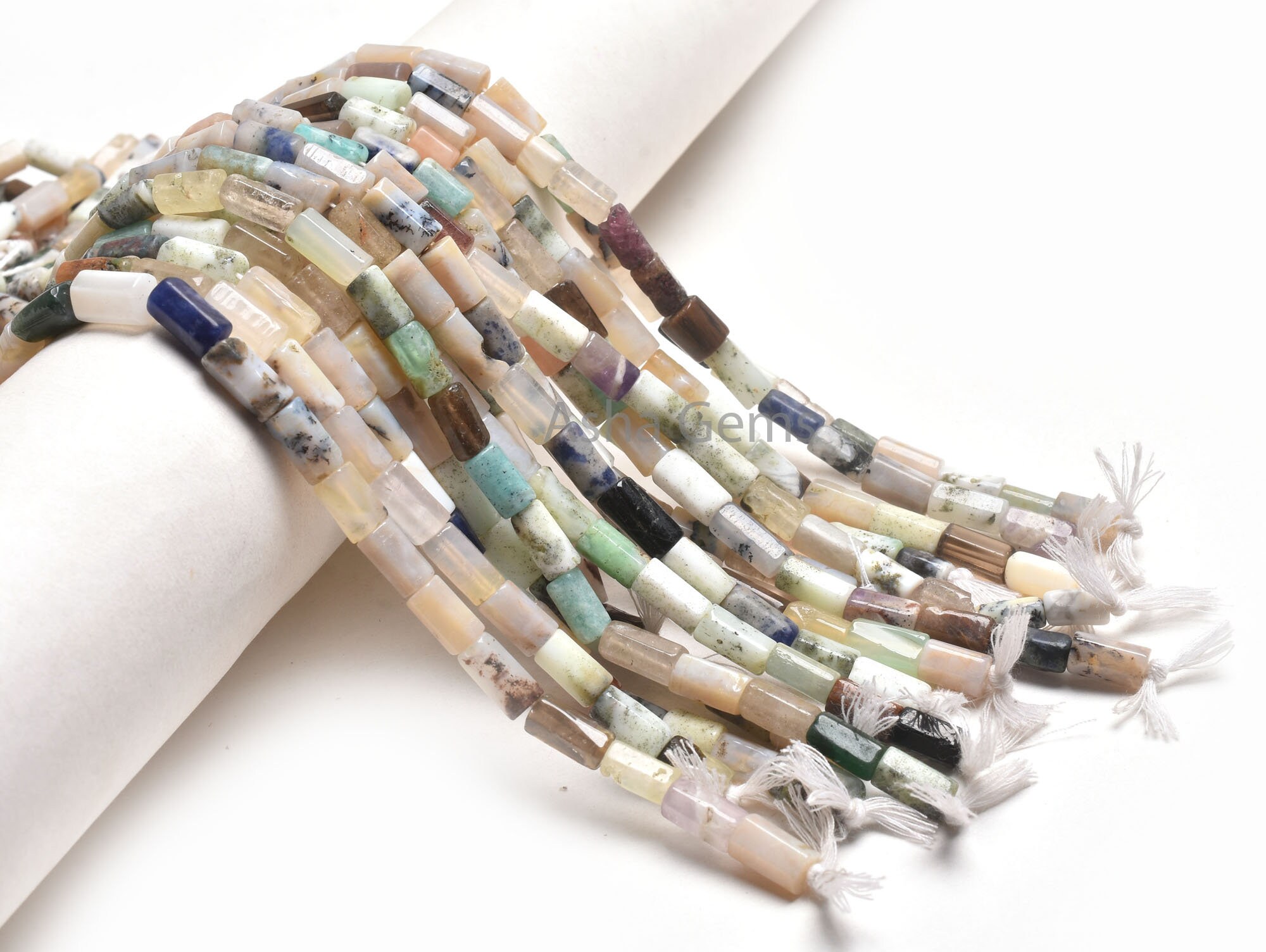 Multi Color Stone Pipe Straight Drill Beads, Mix Gemstone Disco Fancy ...