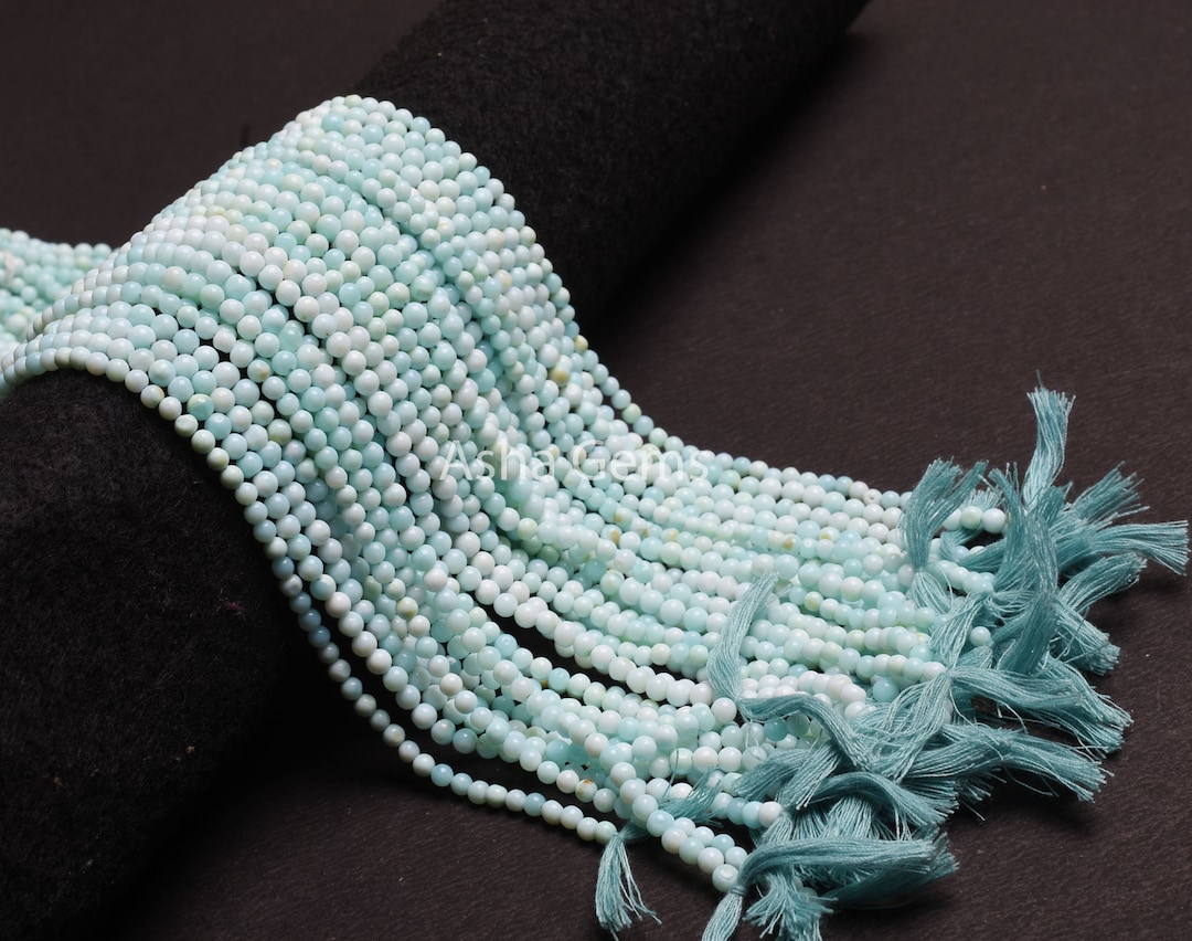 Beautiful Sky Blue Opal Smooth Round Ball Gemstone Beads,13" Strand AAA ...