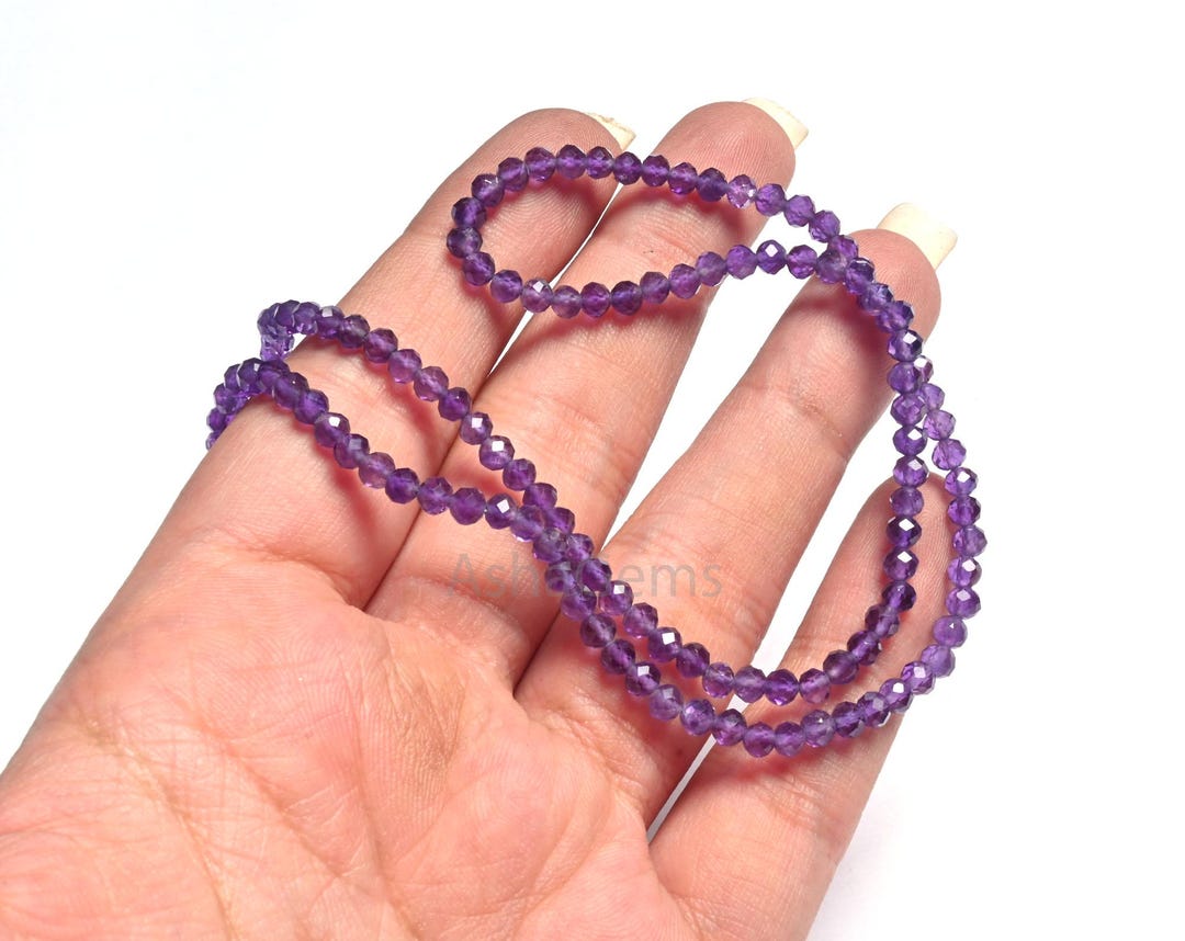 18" Strand AAA Amethyst Micro Faceted Rondelle Beads Necklace,3.7mm ...