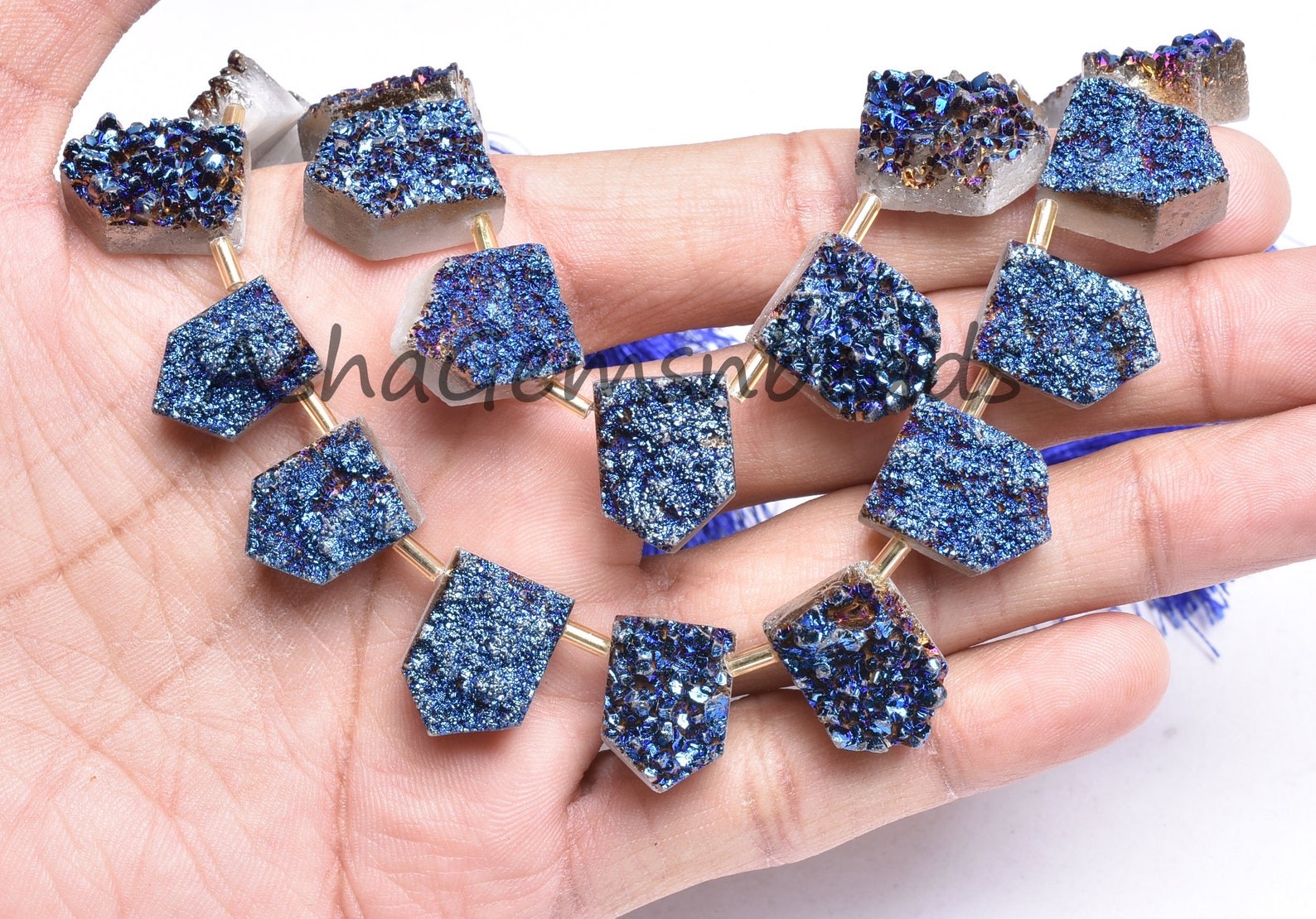 Titanium Mystic Blue Coated Druzy Fancy Gate Shape Gemstone | Etsy