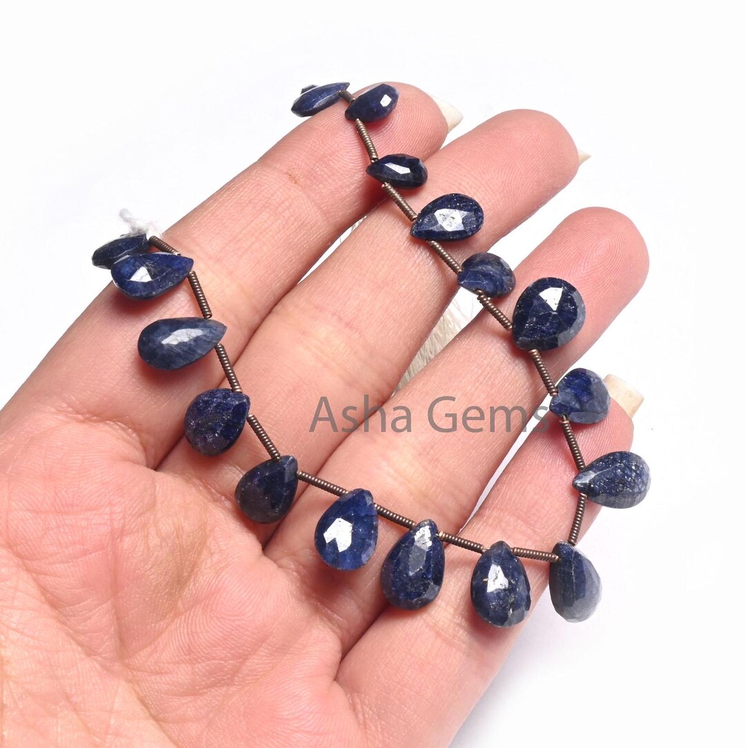 Beautiful Blue Corundum Faceted Pear Shape Beads,7.5" Blue Sapphire ...