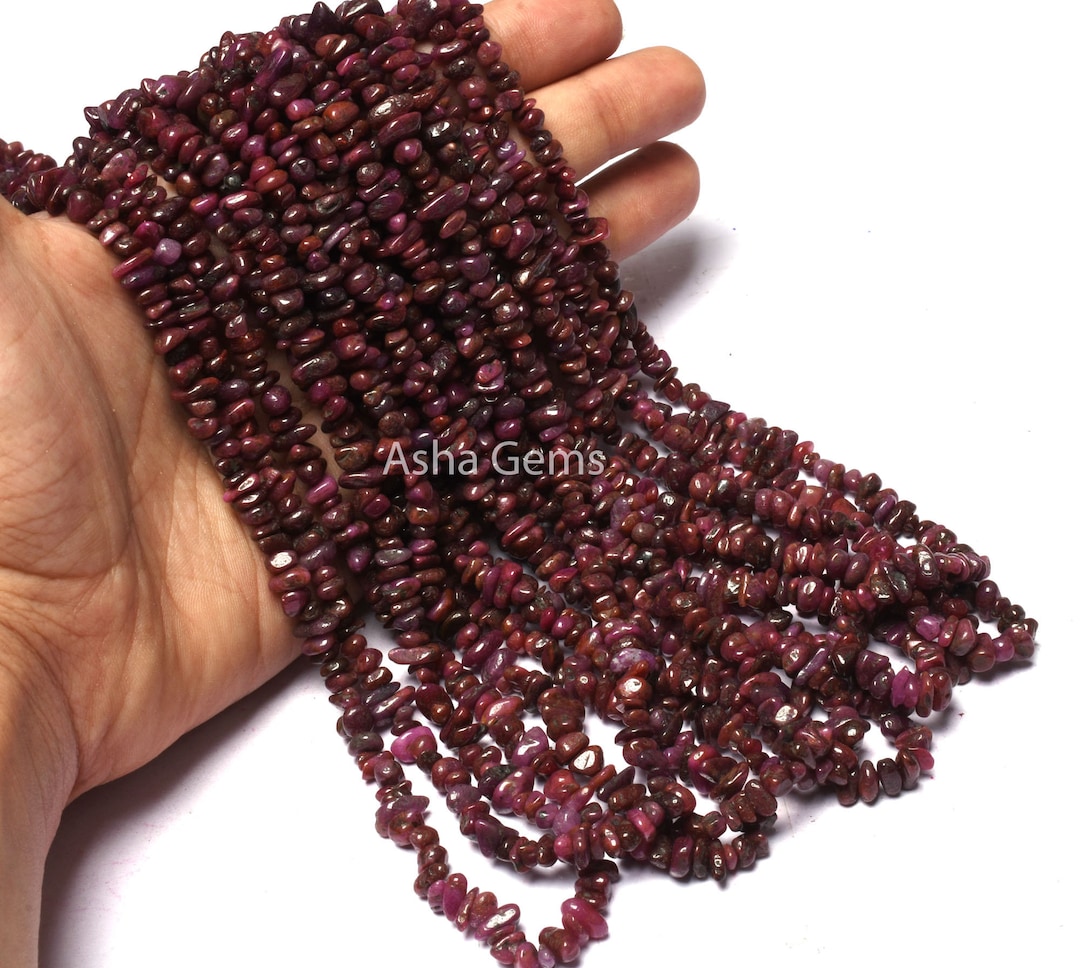 34" Natural Ruby Chip Beads: AAA Red Gemstone Tiny Nugget Smooth Uncut ...
