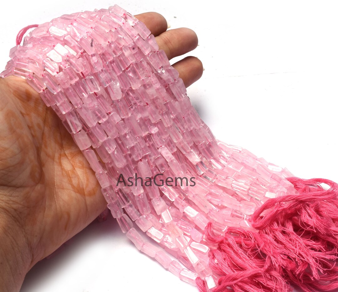 Rose Quartz Smooth Rectangle Beads Natural Pink Rose Quartz Plain ...