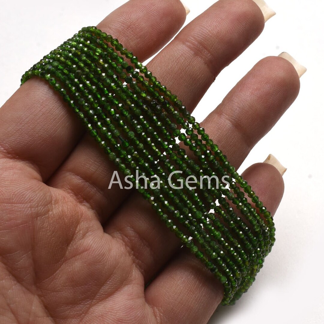 Dark Green Chrome Diopside Micro Cut Gemstone Tiny Beads,13" Strand ...