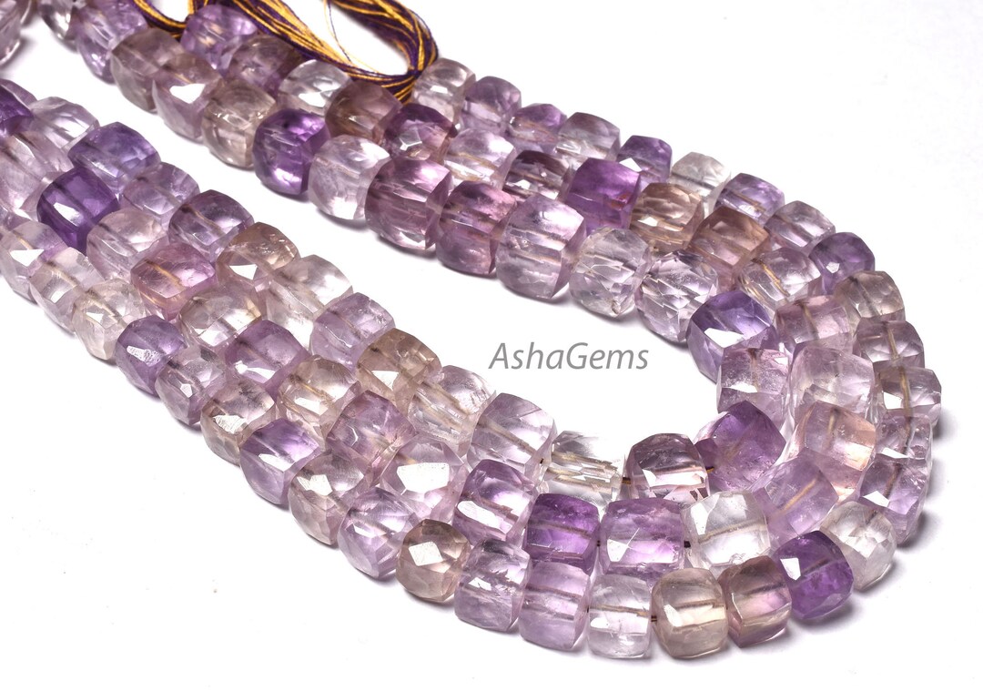 Beautiful Shaded Blue Ametrine Faceted 3D Cube Box Gemstone Beads ...