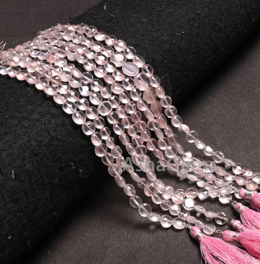 Fine Pink Rose Quartz Smooth Coin Shape Handmade Beads,8" Natural Rose ...