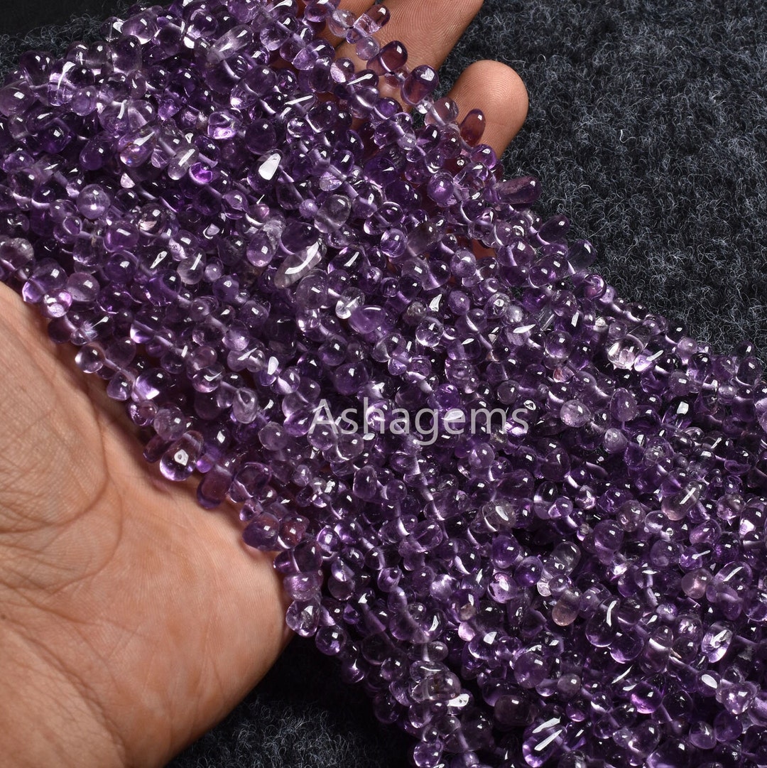 Natural Amethyst Smooth Drops Shape Beads Gemstone, Fine Brazil ...