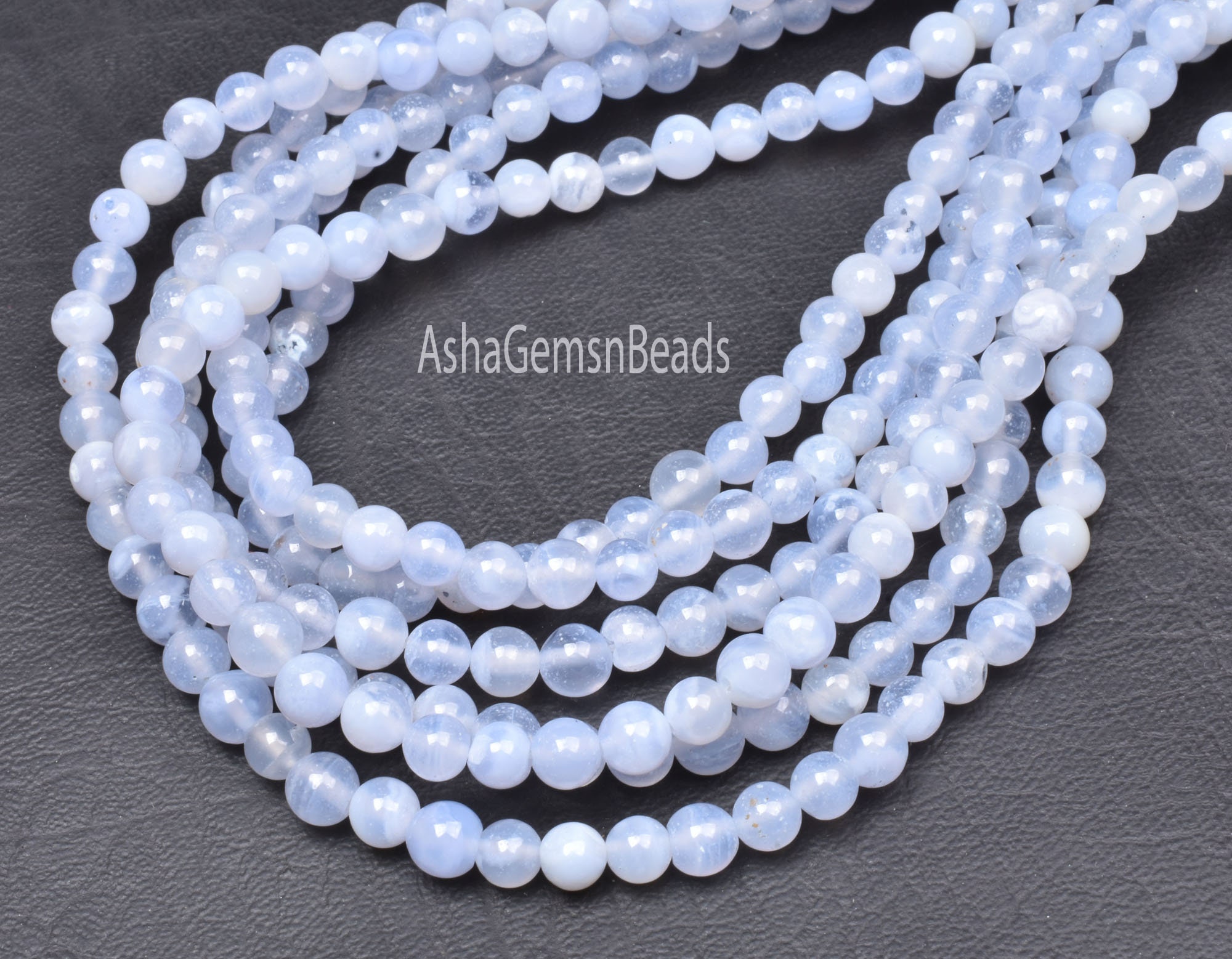 Natural Blue Lace Agate Smooth Round Shape Beads14 | Etsy