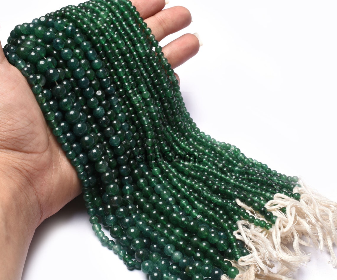 Natural Green Mica Margaj Smooth Round Ball Beads,13" Strand Aventurine ...