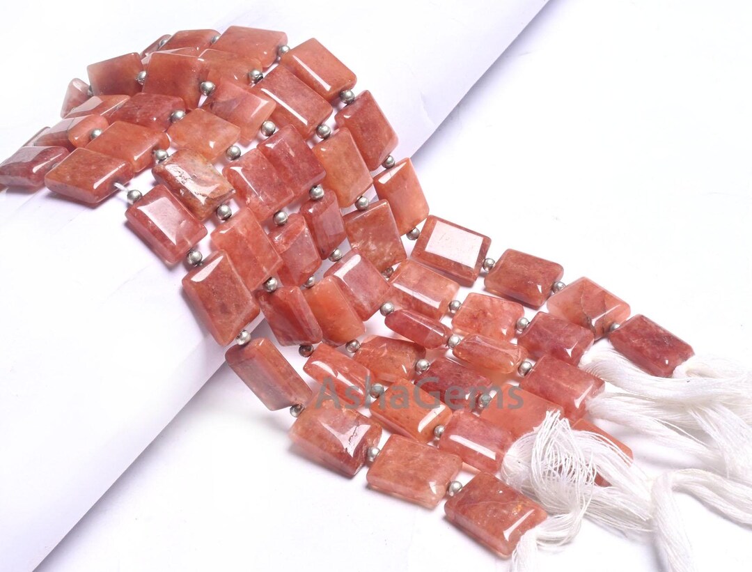 Dark Peach Quartz Smooth Rectangle Beads, Gemstone Fancy Chicklet T ...