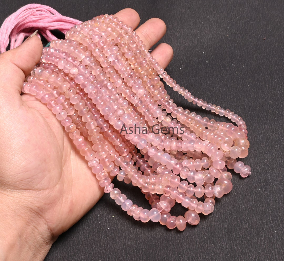 Fine Pink Rose Quartz Smooth Rondelle Shape Gemstone Loose Beads ...