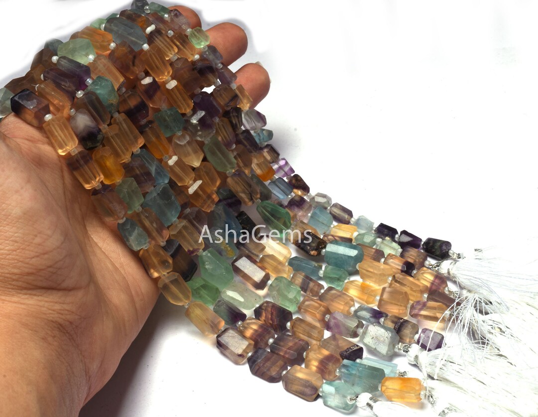 Beautiful Fluorite Faceted Nugget Shape Gemstone Beads,10" Strand Multi ...