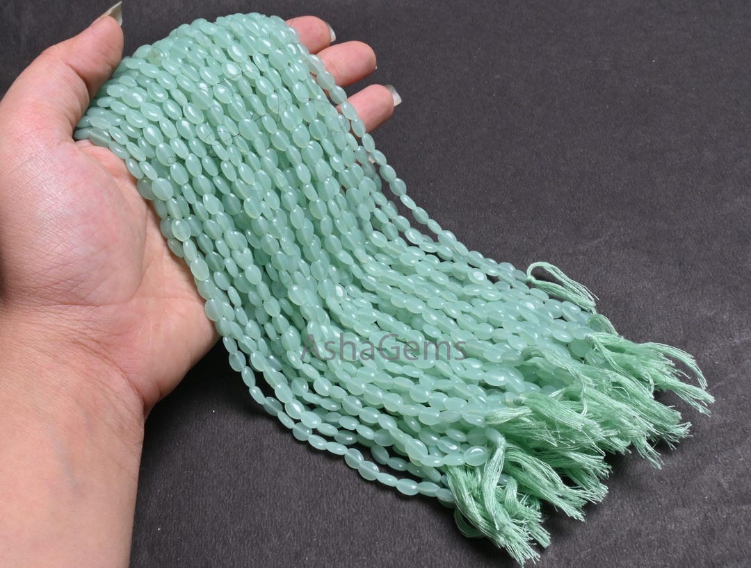Beautiful Light Green Quartz Hydro Smooth Oval Shape Handmade Beads,13 ...
