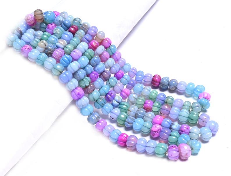 Multi Blue Pink Opal Carved Watermelon Beads, Mix Color Disco Gemstone ...