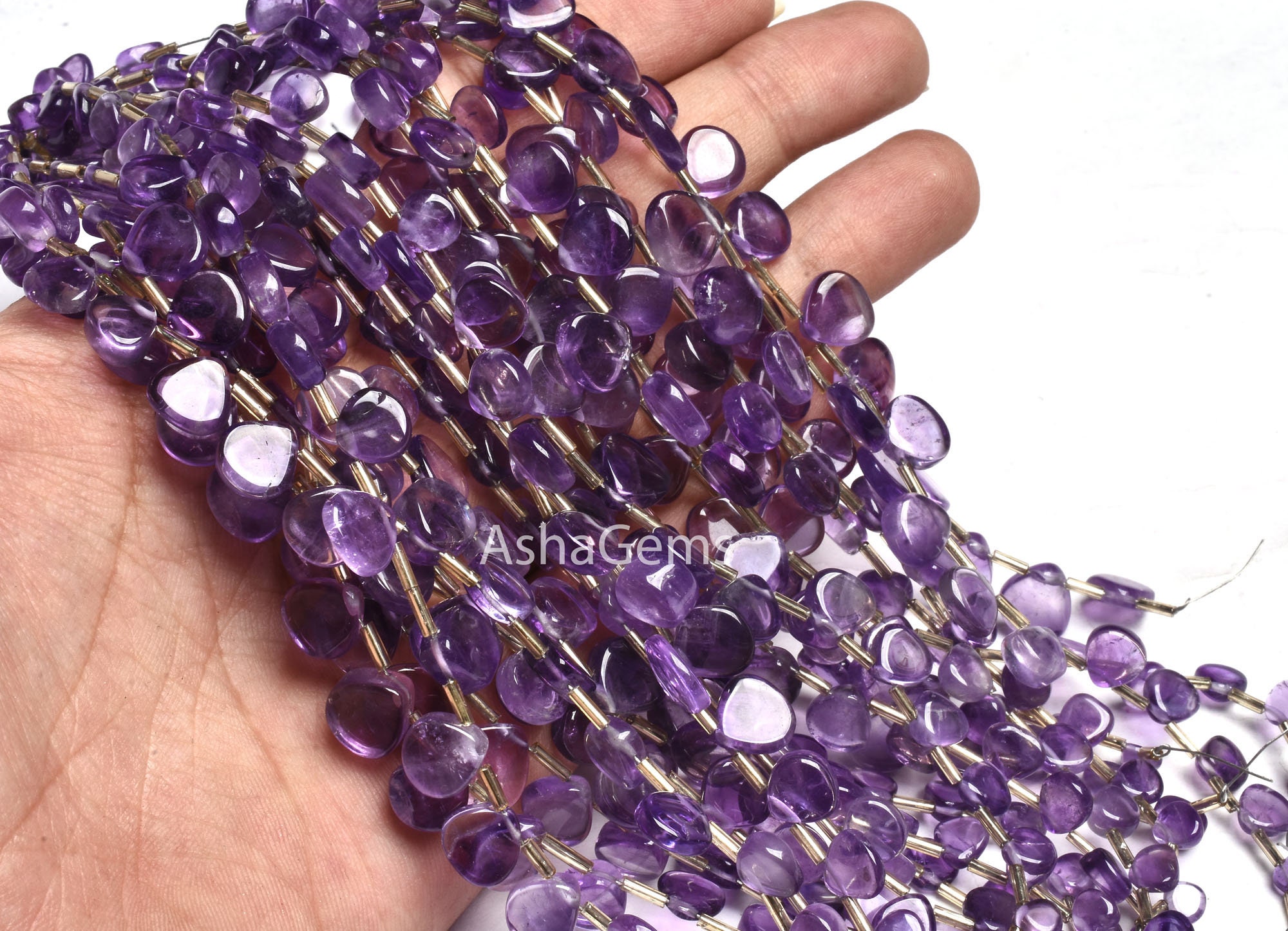 8strand Beautiful Purple Amethyst Smooth Heart Shape - Etsy