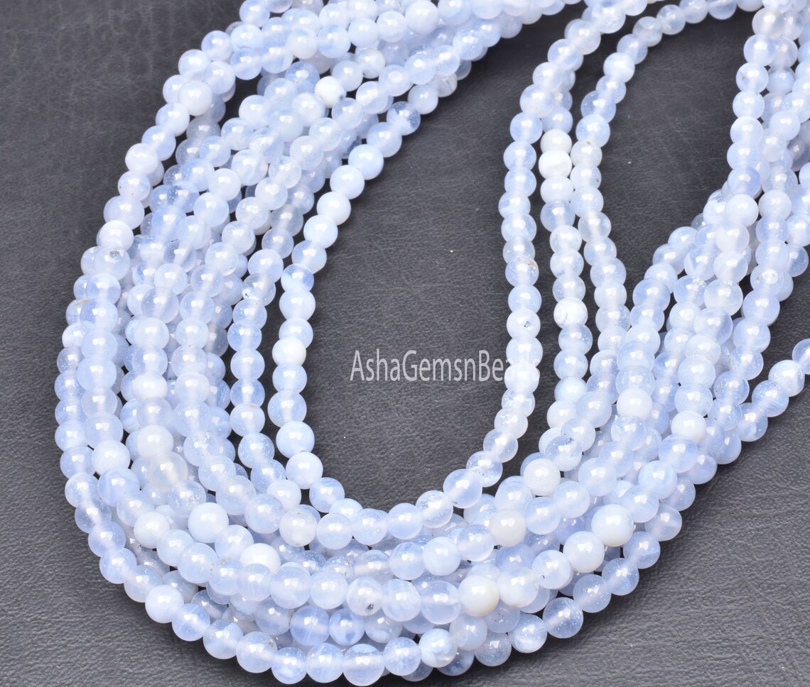 Natural Blue Lace Agate Smooth Round Shape Beads14 | Etsy