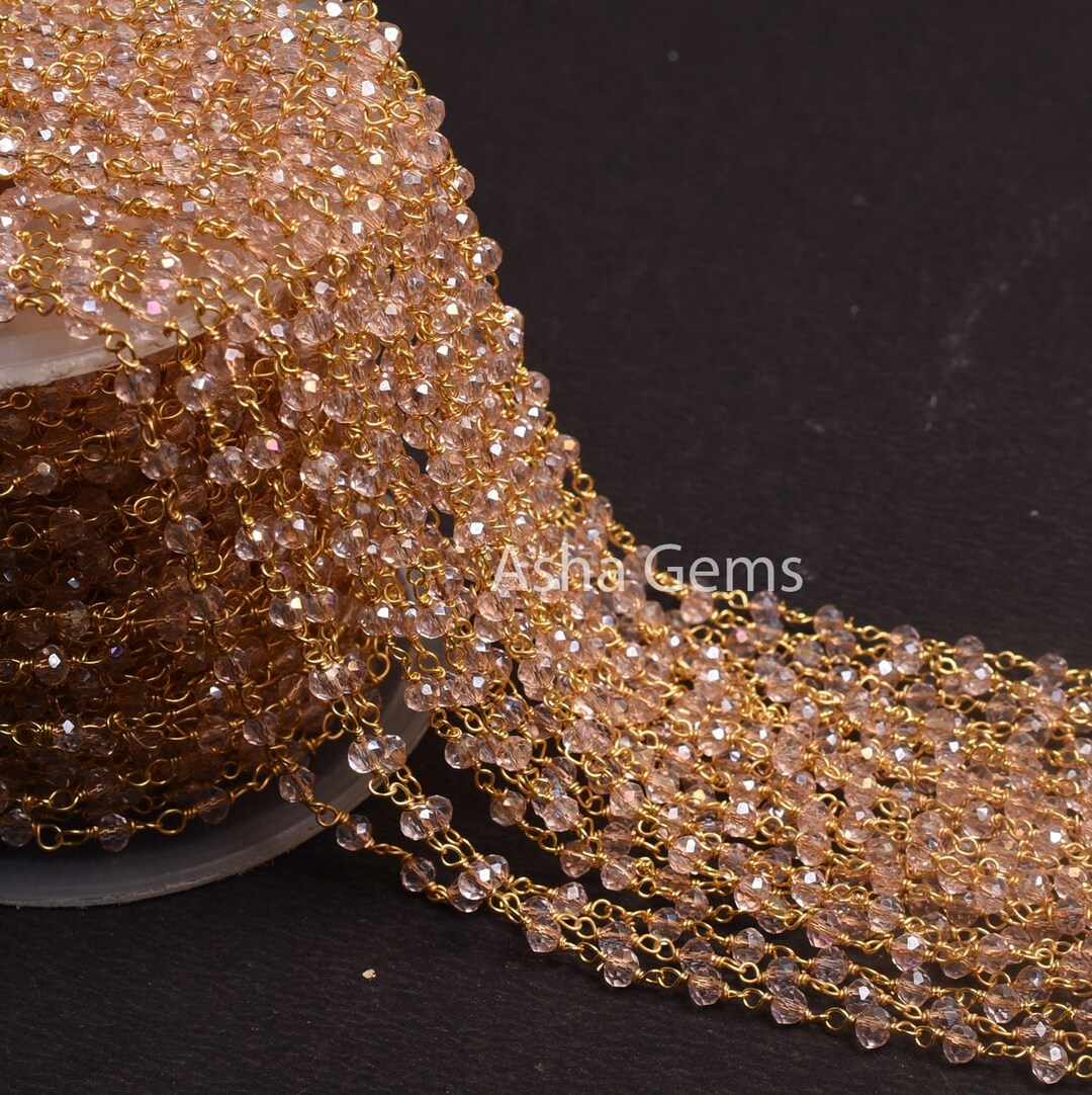 Rose Quartz Hydro Silver Coated Rosary Chain Faceted Rondelle Beaded ...