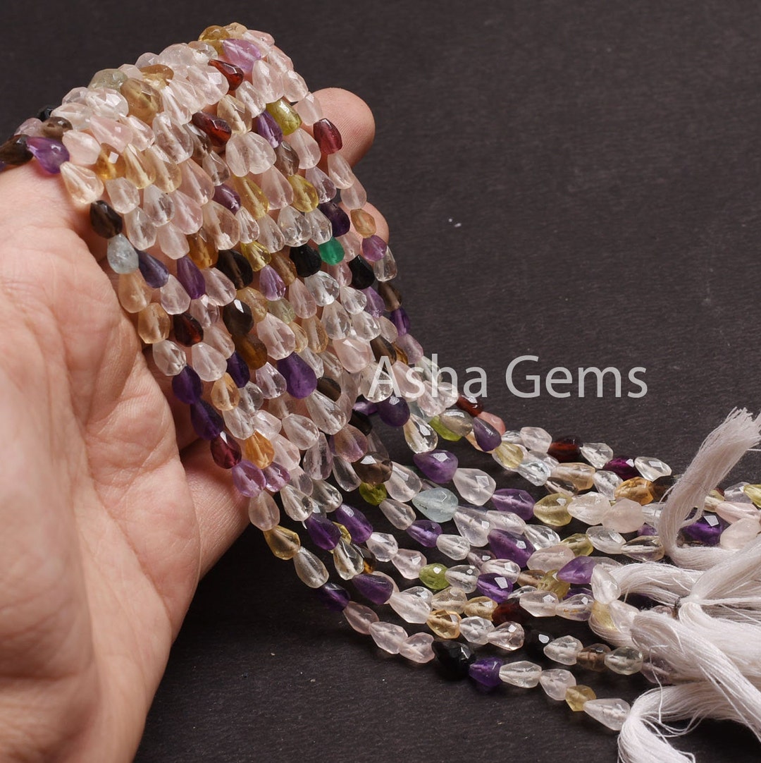 Multi Gemstone Disco Faceted Drop Beads,14" Strand Mix Color Stone ...