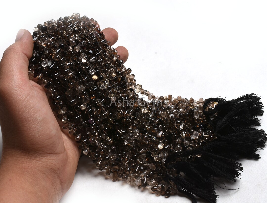 Natural Smoky Smooth Side Drill Drops Gemstone Beads, Shaded Smoky ...