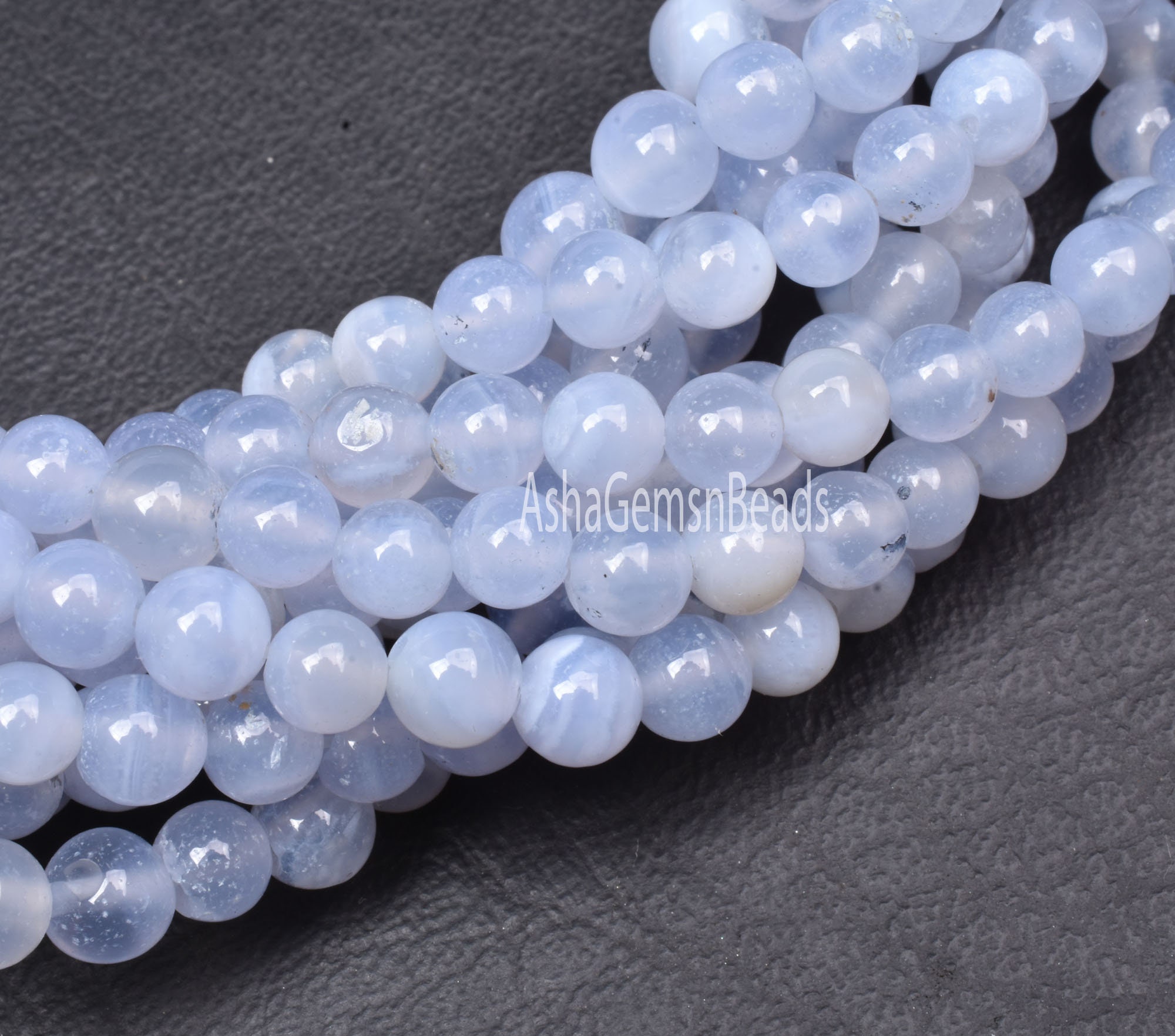 Natural Blue Lace Agate Smooth Round Shape Beads14 | Etsy