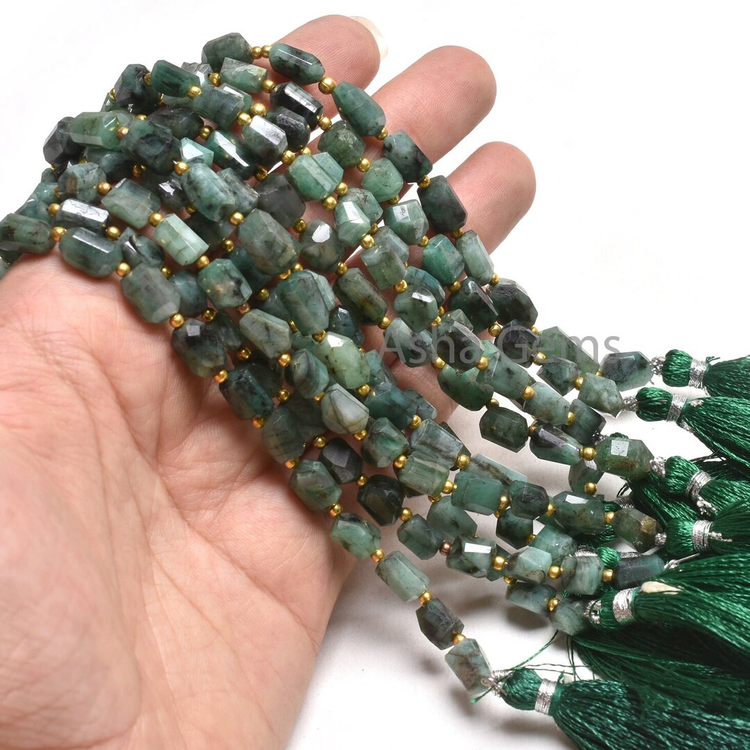Natural Green Emerald Faceted Indian Cut Nugget Gemstone Beads, Sakota ...