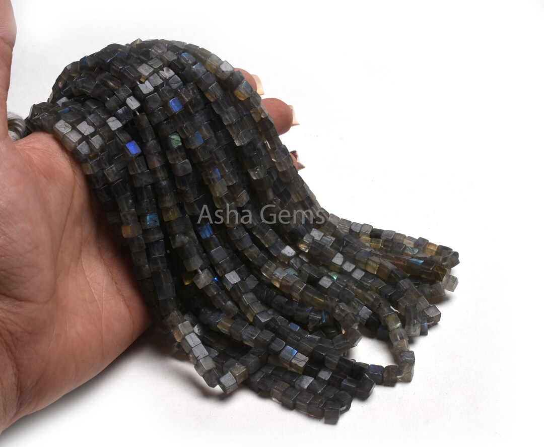 Natural Flash Labradorite Smooth 3D Cube Box Beads, Multi Fire Black ...