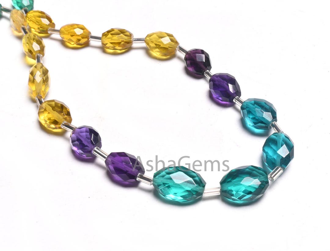 Beautiful Multi Color Quartz Hydro Fancy Oval Shape Checker Cut Beads ...