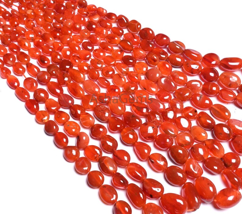 Natural Red Carnelian Handmade Tumble Beads, Fine Cornelian Smooth ...