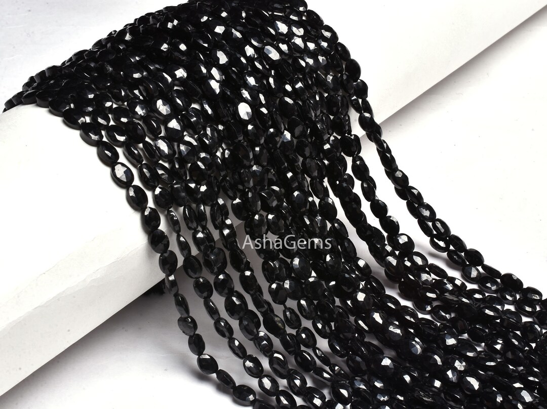 Natural Black Spinel Faceted Oval Shape Beads, Fine Indian Cut Gemstone ...