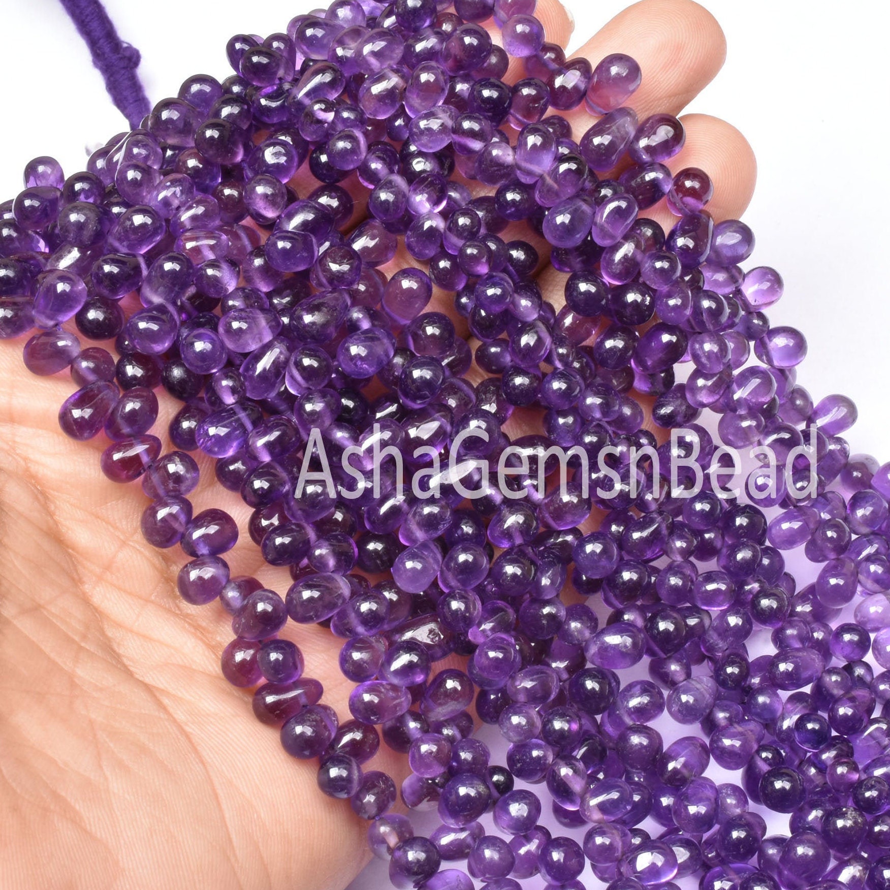 Natural Purple Amethyst Smooth Drop Shape Beads, Gemstone Side Drill ...