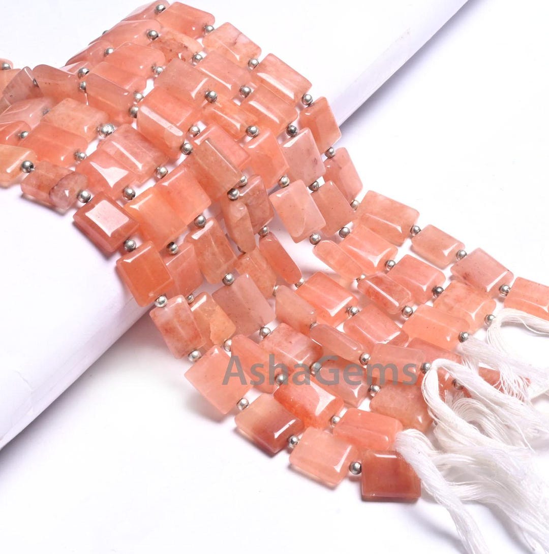 Peach Quartz Rectangle Shape Smooth Beads, Pink Gemstone Fancy Chicklet ...