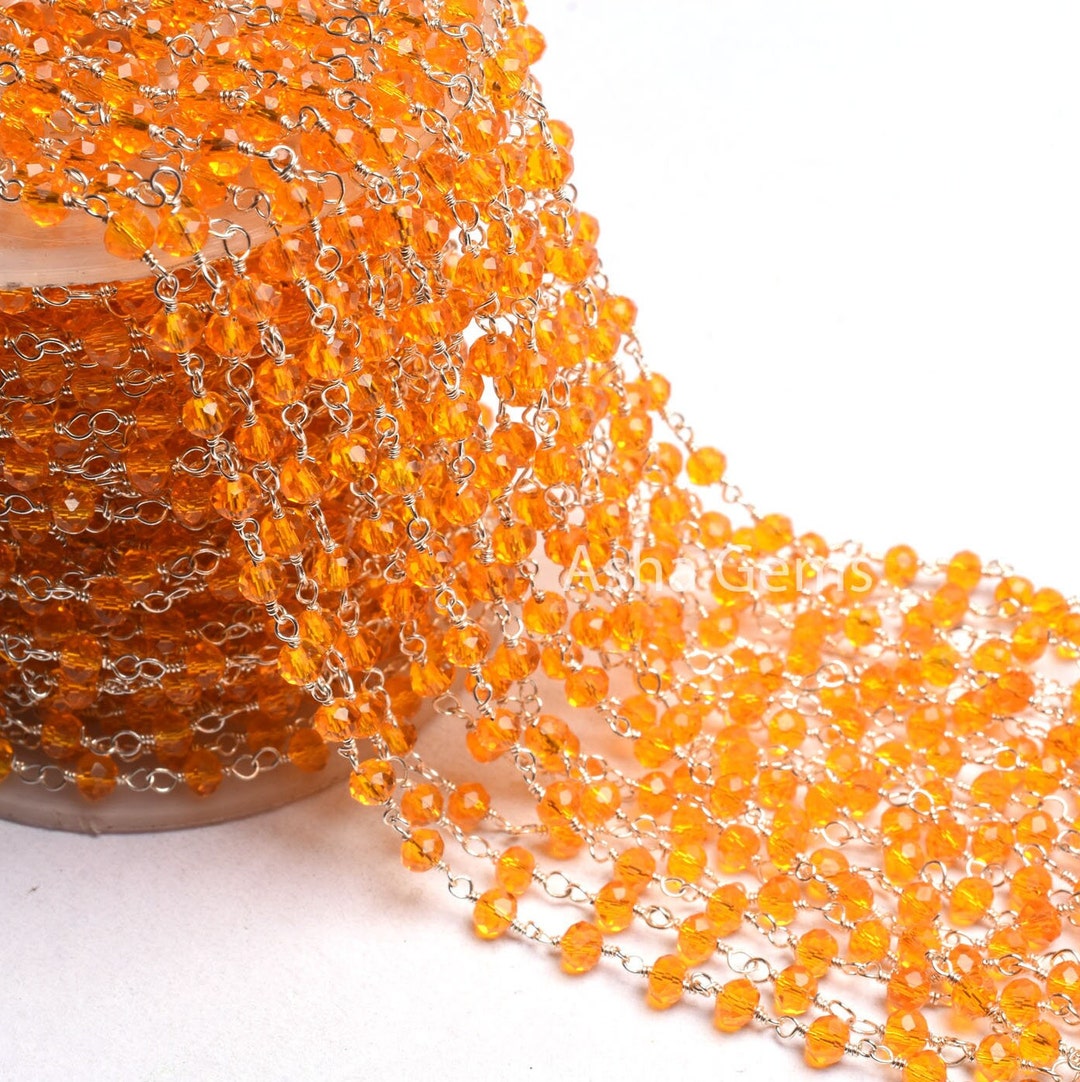 Orange Fanta Stone Hydro Faceted Beaded Chain 4mm Rondelle Silver ...