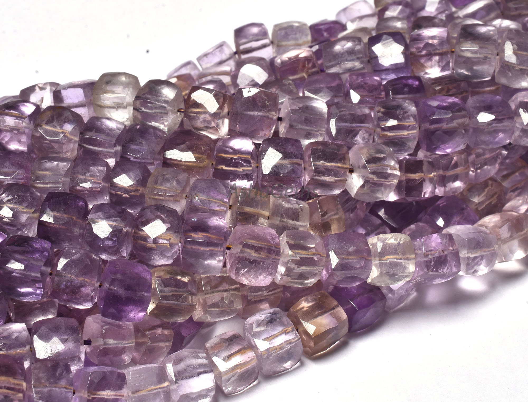 Beautiful Shaded Blue Ametrine Faceted 3D Cube Box Gemstone Beads ...