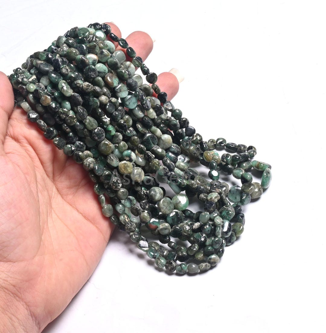 Natural Emerald Uneven Coin Beads, Shaded Green Gemstone Smooth Uneven ...