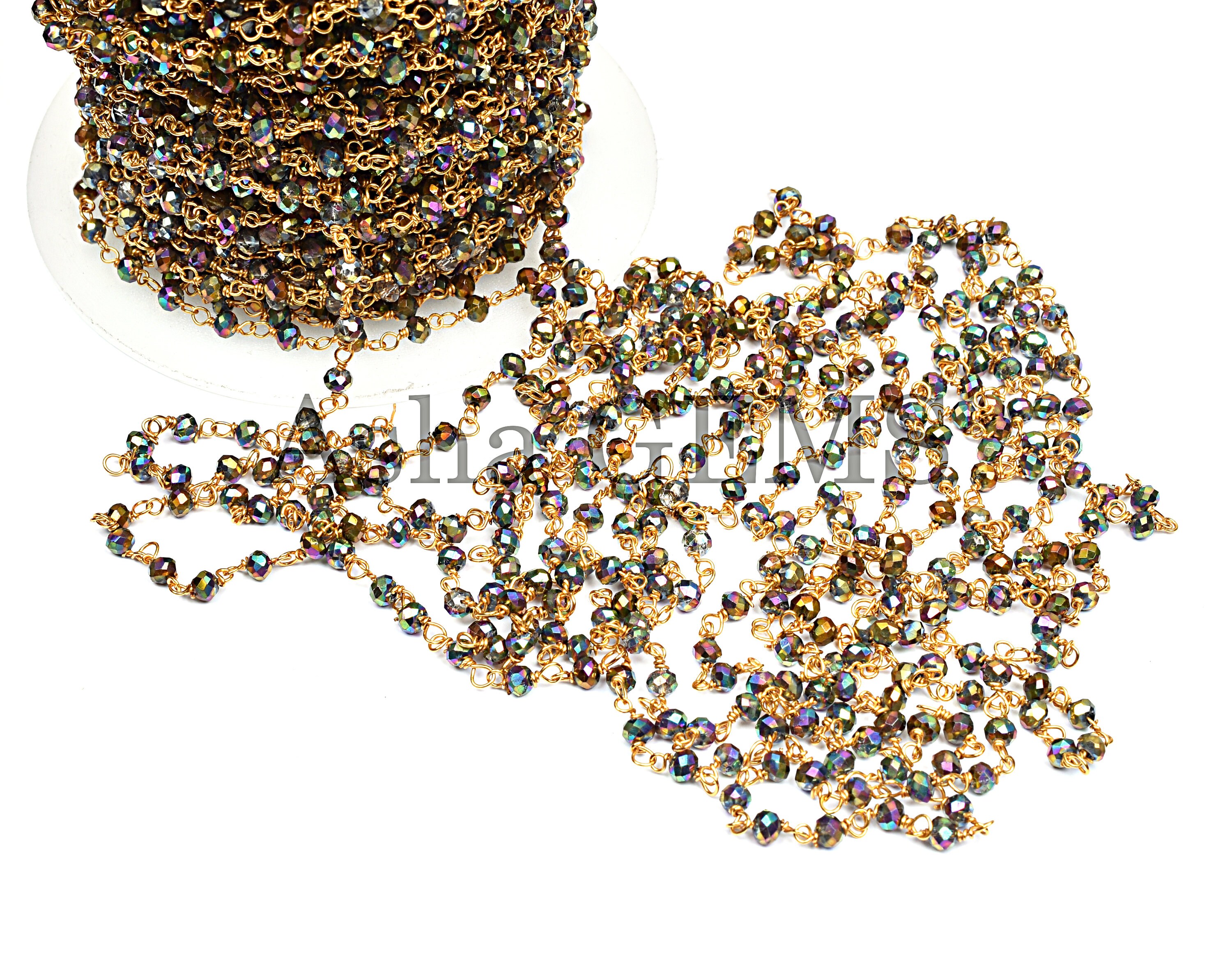 351050 Ft Mystic Pyrite Hydro Faceted Rondelle Beaded | Etsy