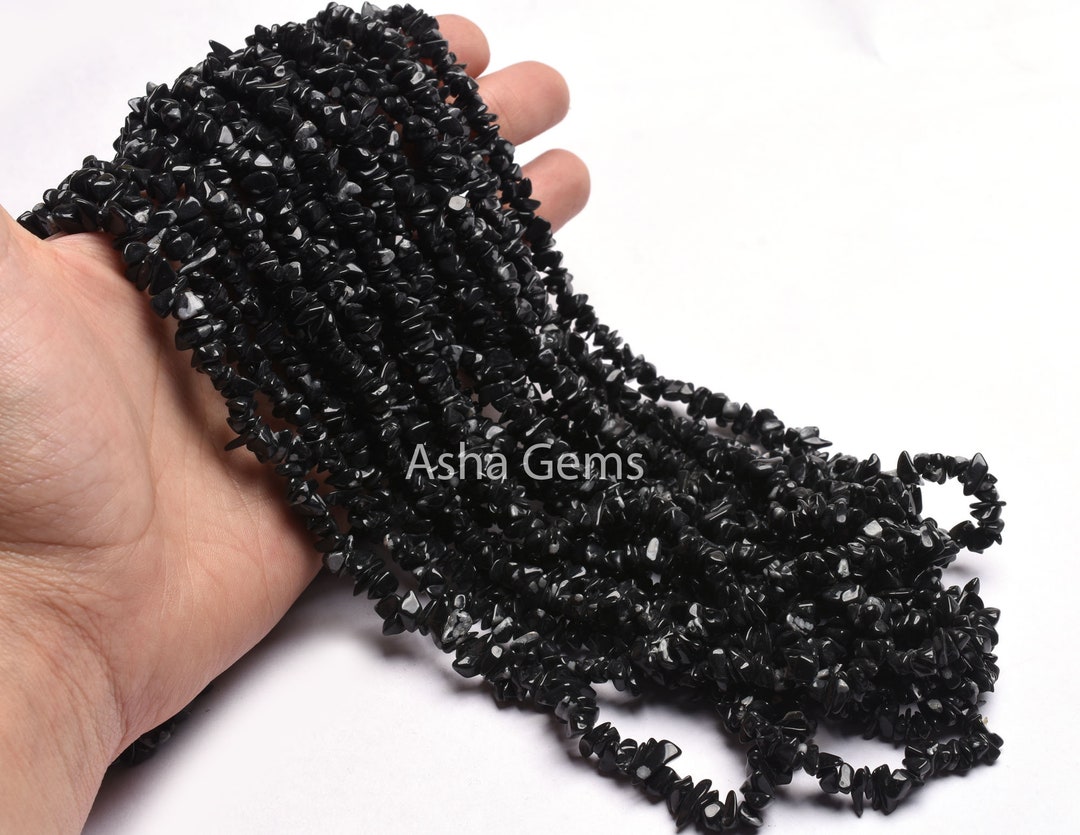 Black Obsidian Smooth Uncut Chips Beads,34" Strand Natural Obsidian ...