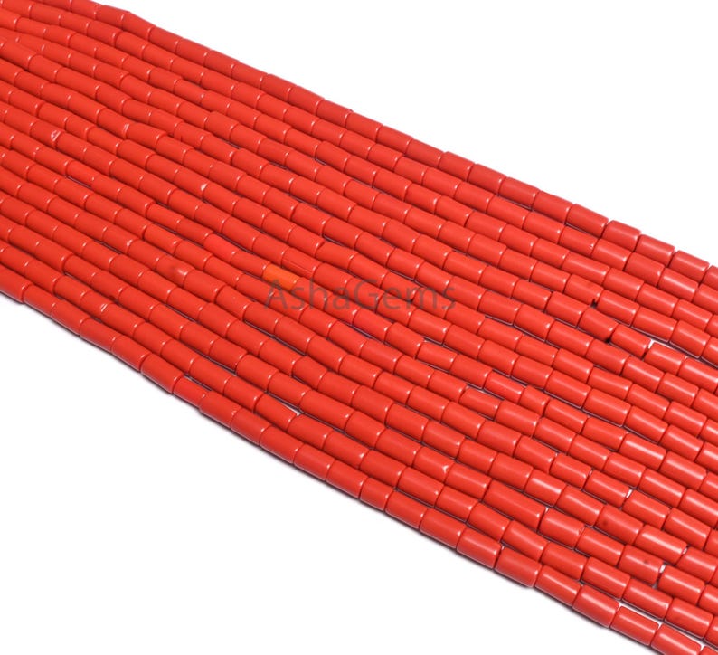 Opaque Red Coral Hydro Fancy Long Tube Shape Beads,12" Strand Handmade ...