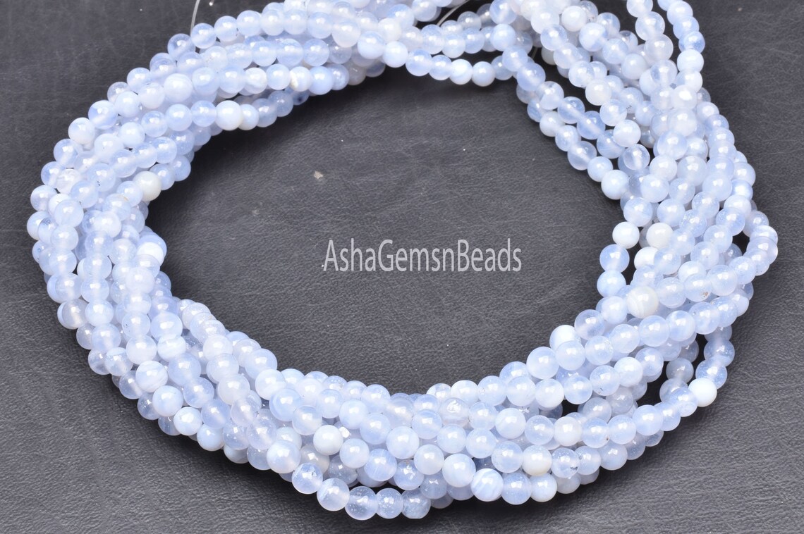 Natural Blue Lace Agate Smooth Round Shape Beads14 | Etsy
