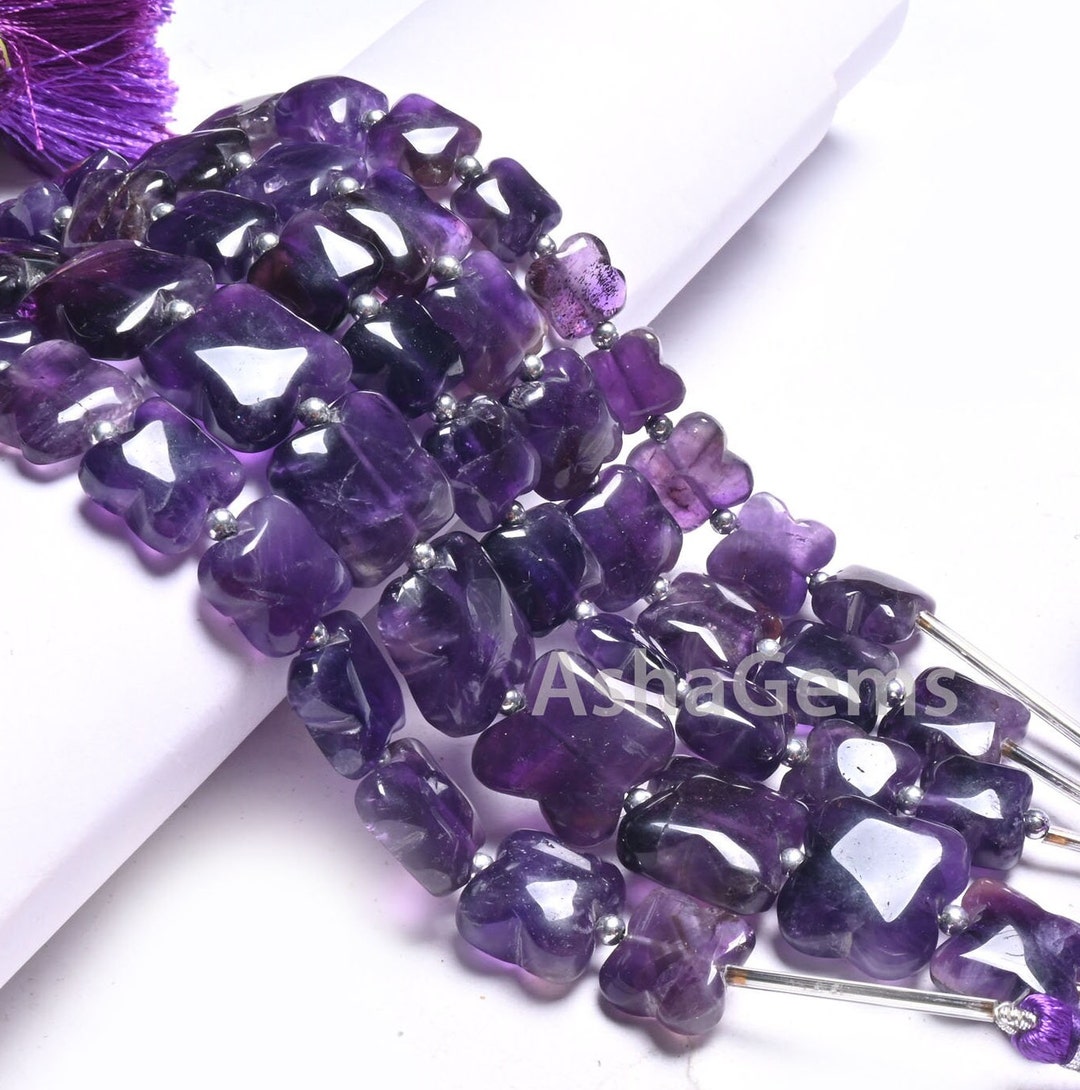 Natural Amethyst Smooth Carving Flower Shape Beads, Purple Gemstone ...