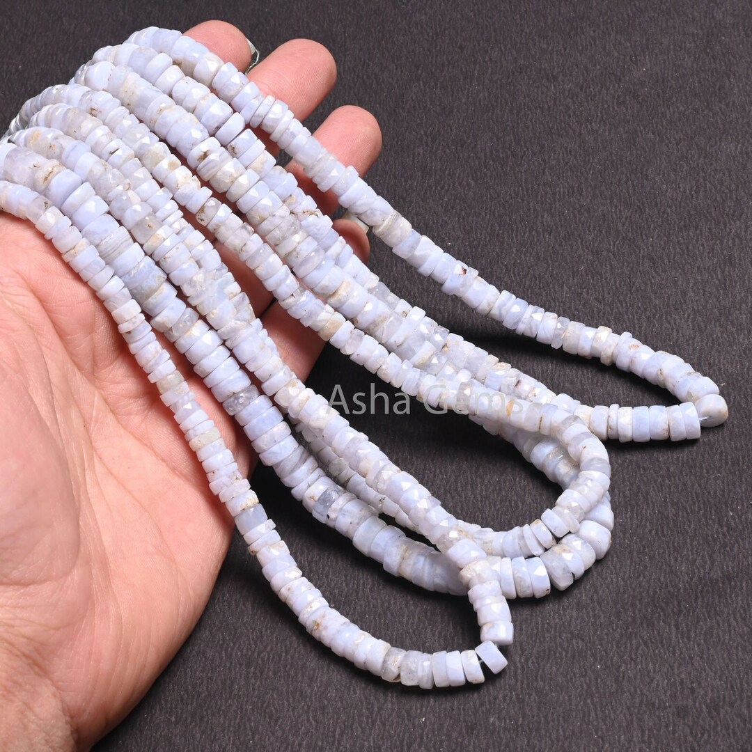 Natural Blue Lace Agate Faceted Tyre Beads,16" Strand Gemstone Indian ...