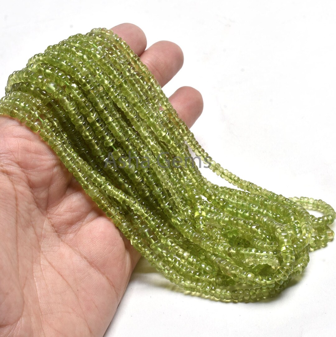 16" Strand Green Peridot Smooth Rondelle Beads, Natural Peridot Beads ...