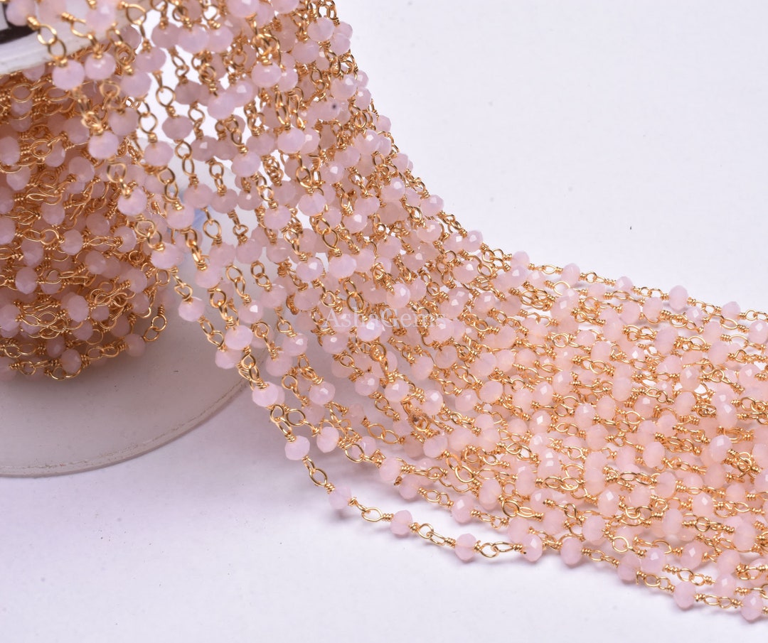 1,5,10,50 Feet Bulk Chain Pink Rose Quartz Hydro Faceted Rondelle Beads ...