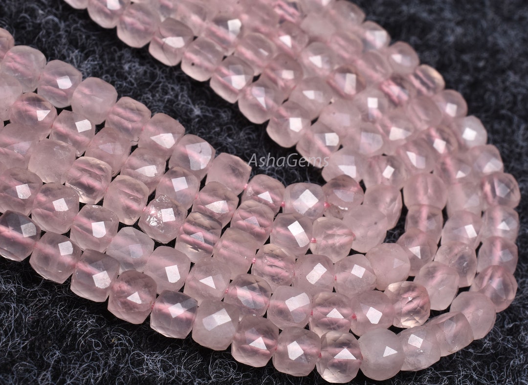 Beautiful Pink Rose Quartz Faceted 3D Cube Box Beads, 13 Strand, 4-4 ...