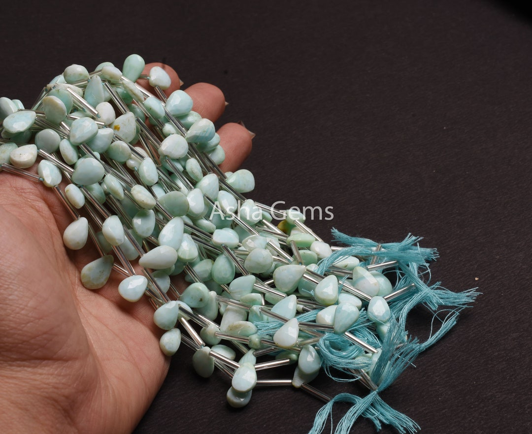 Sky Blue Opal Faceted Pear Beads, Peru Opal Gemstone Hand Cut Teardrop ...