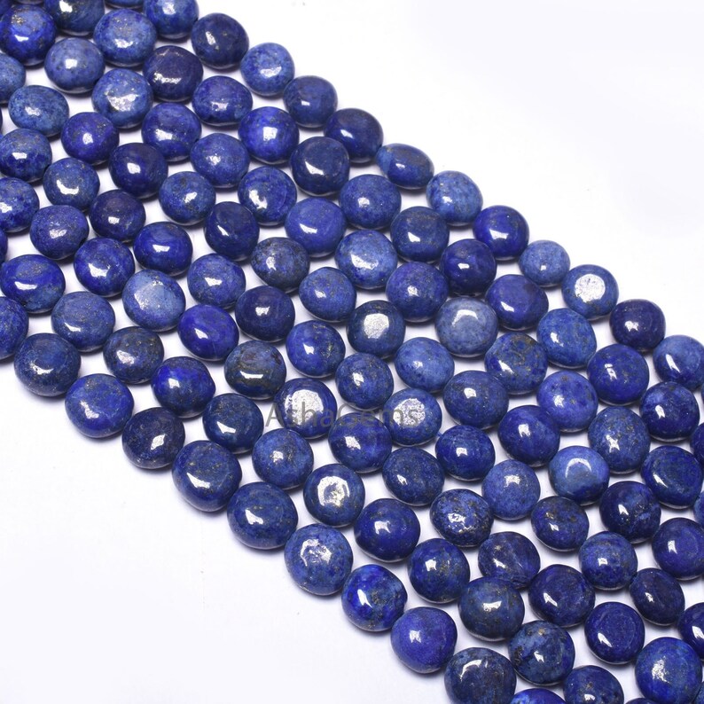 Blue Lapis Smooth Coin Shape Beads,13" Strand Natural Gemstone Plain ...