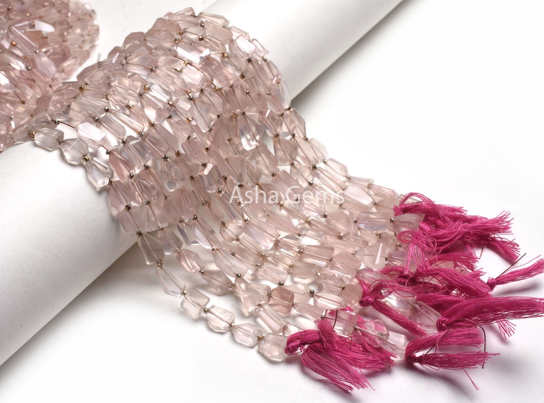 AAA Rose Quartz Faceted Nugget Shape Beads,12" Strand Natural Pink Rose ...