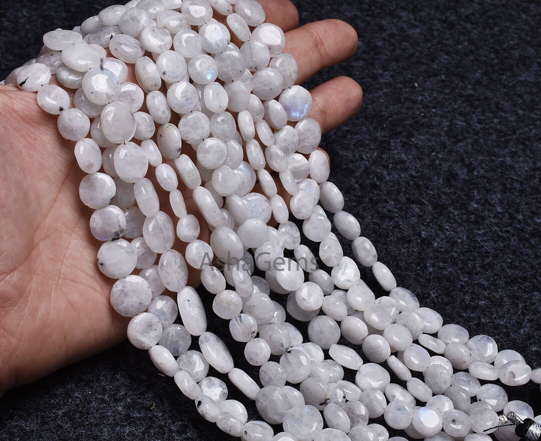 Beautiful Rainbow Moonstone Coin Shape Beads,10 Strand Natural Blue ...