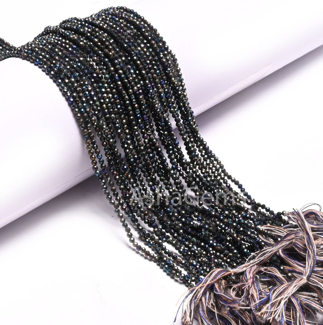 Natural Black Spinal Mystic Coated Micro Cut Tiny Beads, Spinel Disco ...