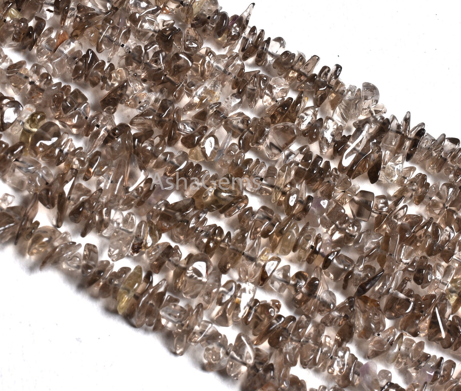 34" Smoky Quartz Uncut Chip Beads: Raw Rough Natural Gemstone Bead ...